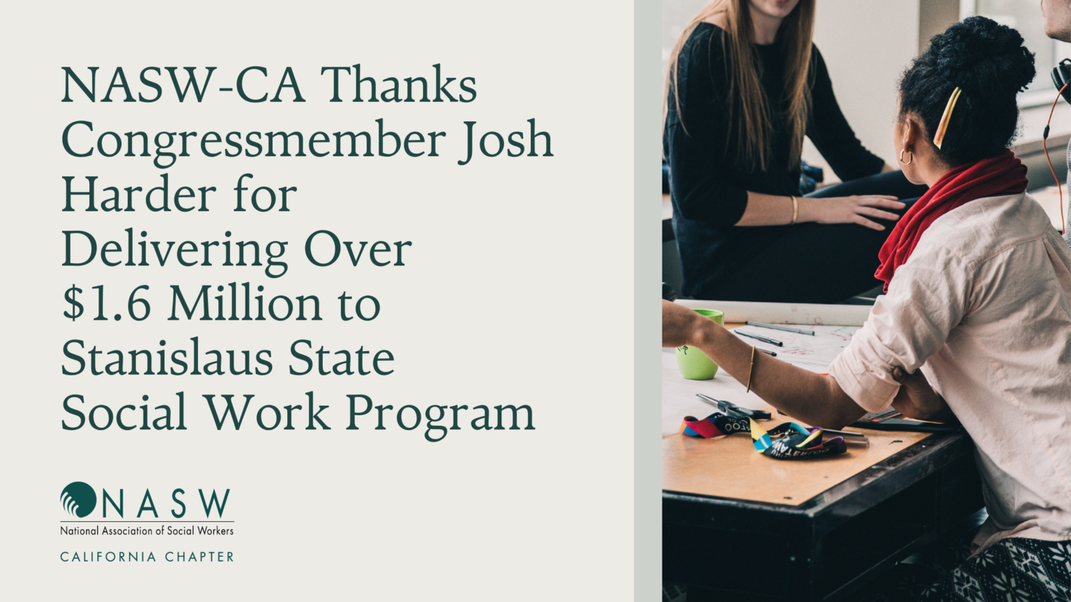 NASW-CA Thanks Congressmember Josh Harder for Delivering Over $1.6 ...